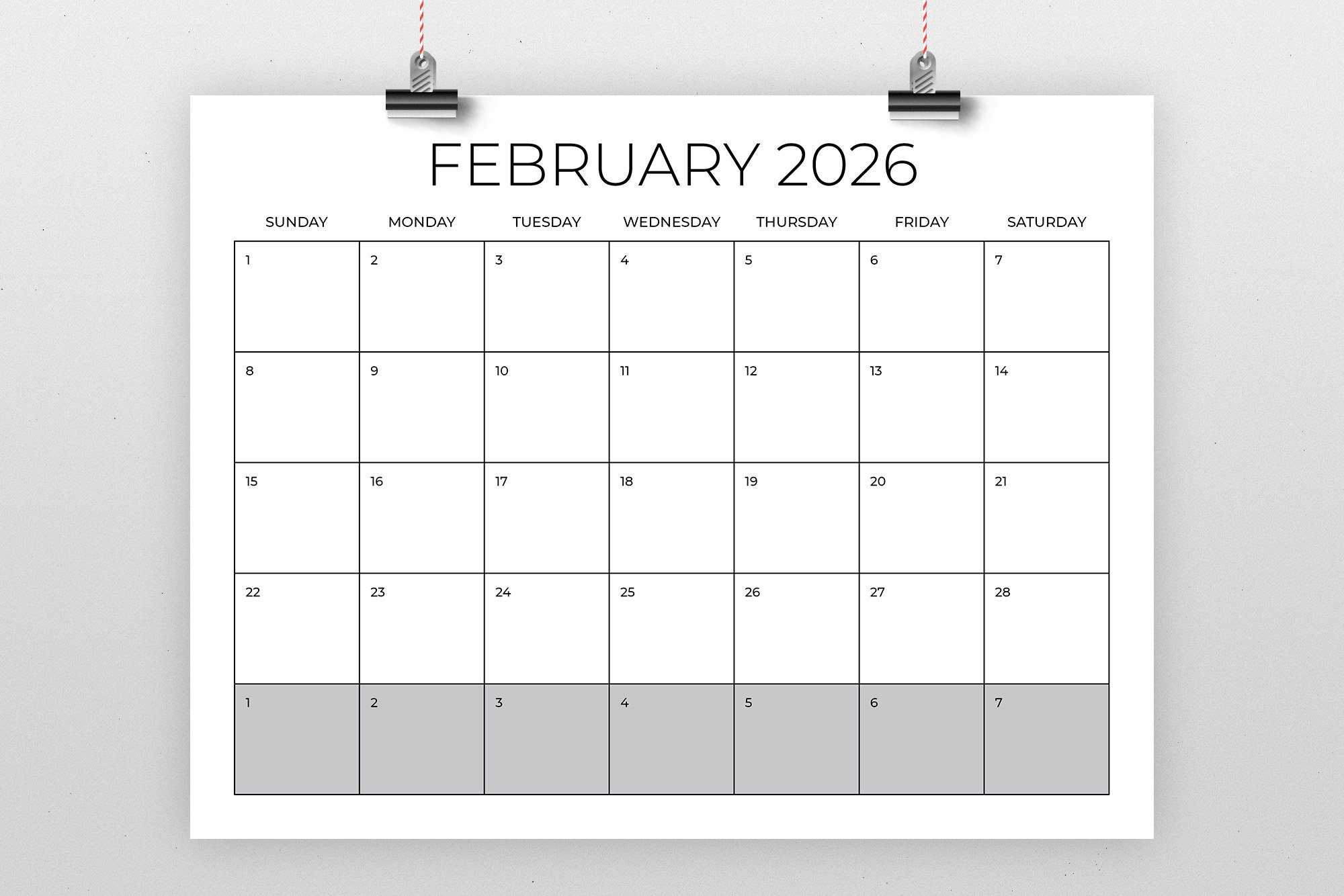 2026 8.5 X 11 Inch Calendar Template | INSTANT DOWNLOAD | Modern Thin ...