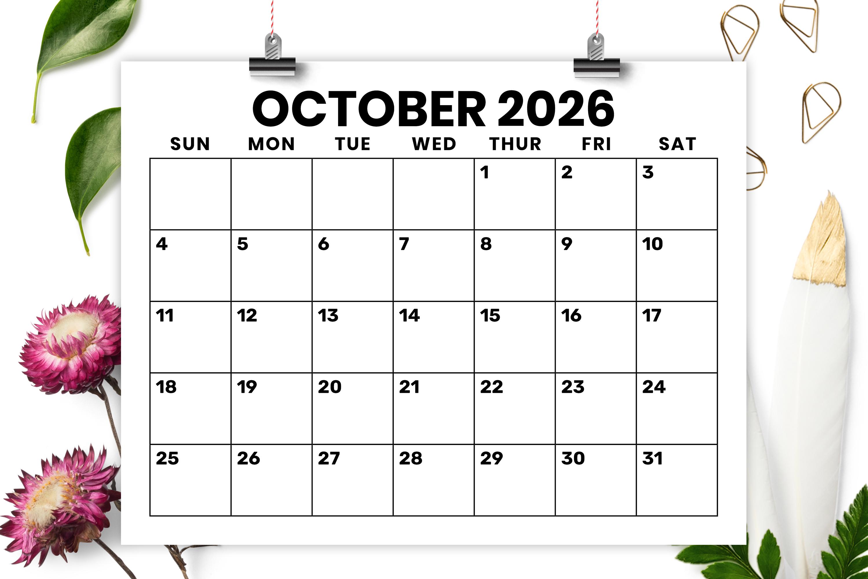 2026 8.5 X 11 Inch Large Number Calendar Template | INSTANT DOWNLOAD ...