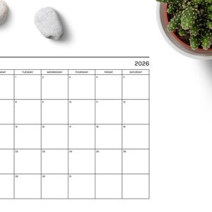 2026 Basic Modern 8.5 X 11 Inch Calendar Template | INSTANT DOWNLOAD ...