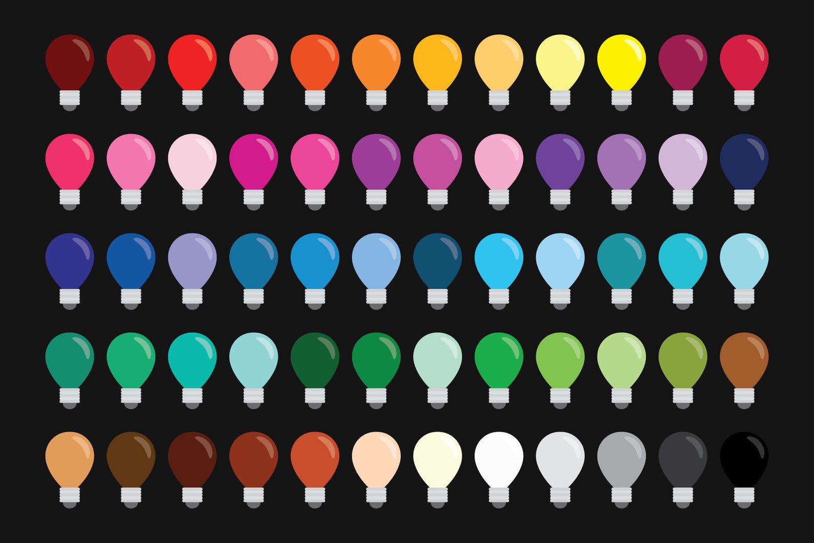 Light Bulb Clip Art Set PNG SVG VECTOR Solid Color Lightbulb - Etsy