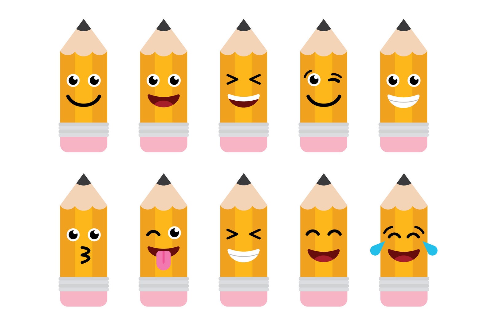 Cute Emoji Pencil Clipart PNG SVG VECTOR Happy Pencil - Etsy