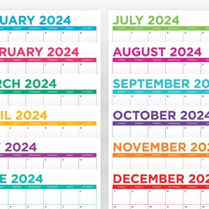 8.5 X 11 Inch COLOR 2024 Calendar Template INSTANT DOWNLOAD Modern Bold ...