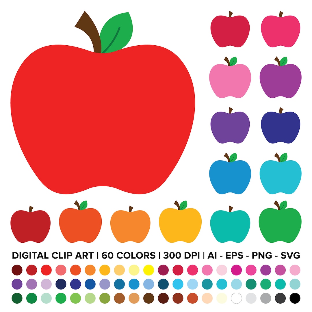 Apple Clip Art Set, PNG, SVG, VECTOR, Back to School, Food Clip Art ...