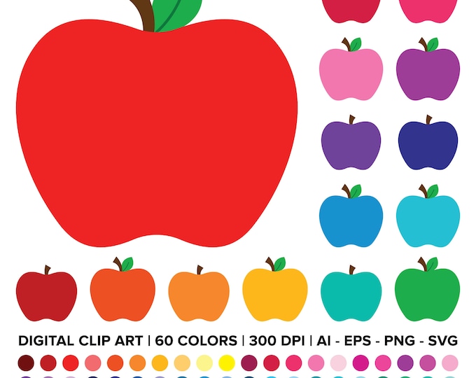 Apple Clip Art Set, PNG, SVG, VECTOR, Back to School, Food Clip Art ...