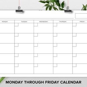 11x17 Inch MONDAY to FRIDAY Blank Calendar, 11" X 17" Printable ...