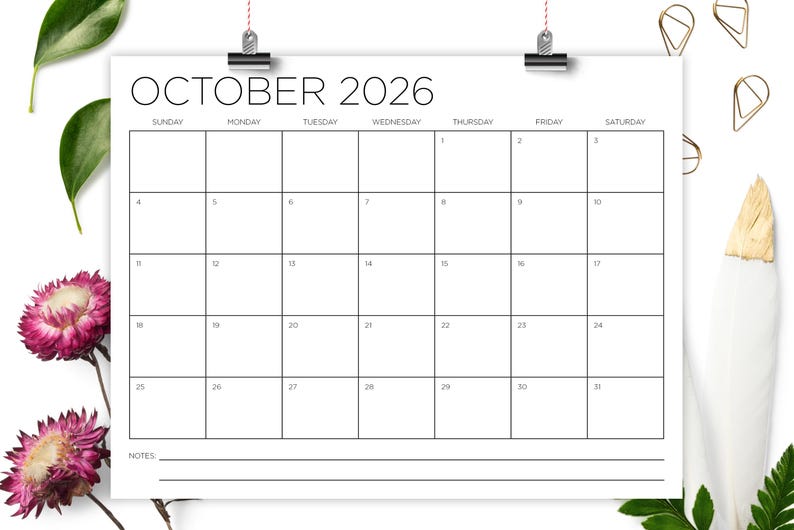 2026 8.5 X 11 Inch Calendar Template | INSTANT DOWNLOAD | Modern Thin ...