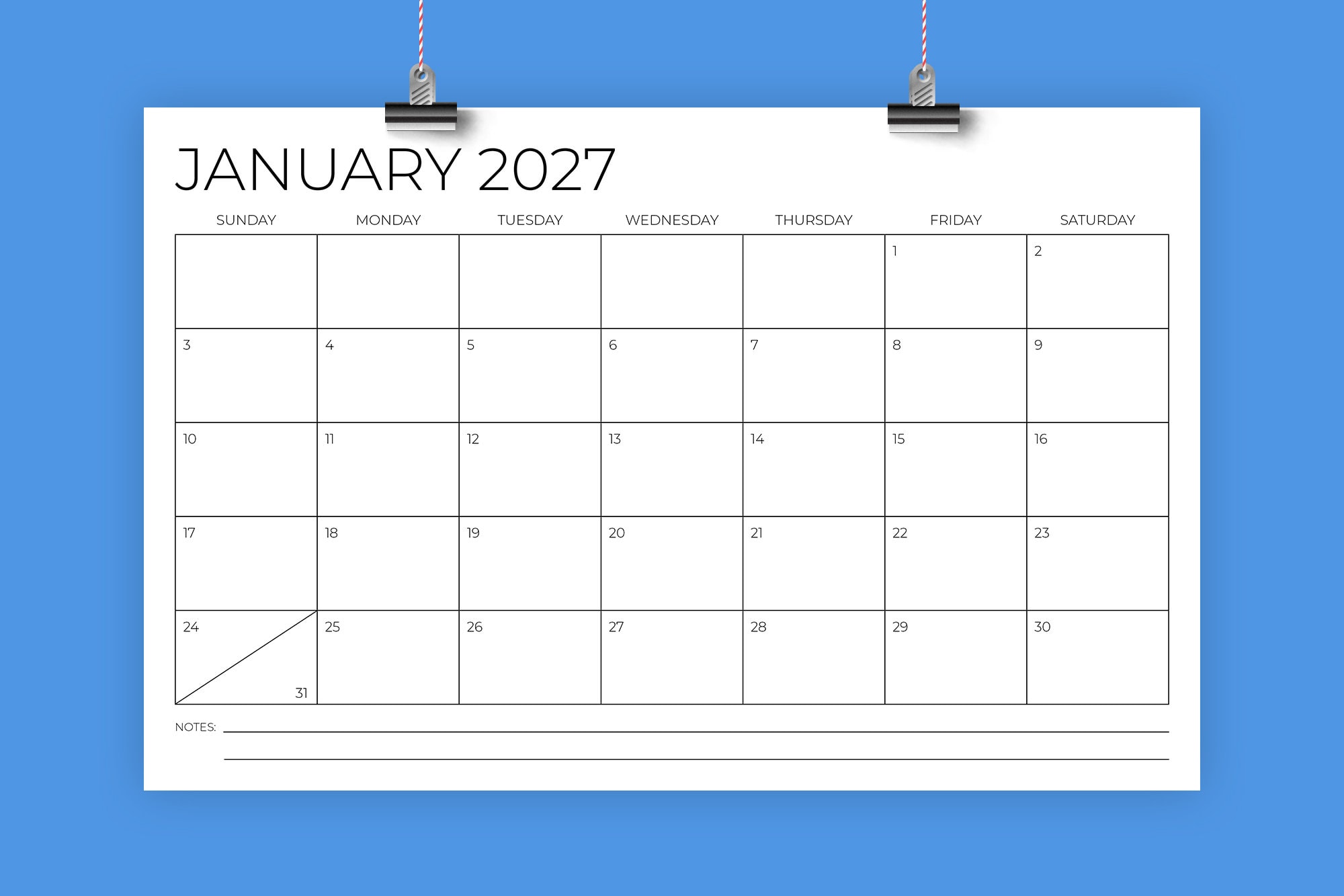2027 11x17 Calendar Template | INSTANT DOWNLOAD | Thin Sans Serif Type ...