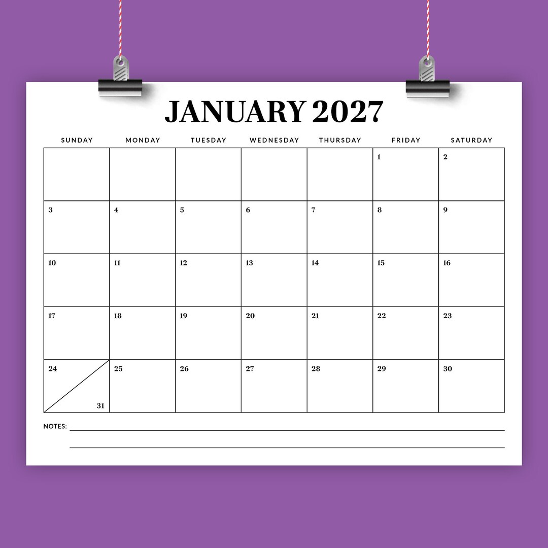 2027 8.5 X 11 Inch Calendar Template | INSTANT DOWNLOAD | Modern ...