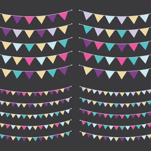 Purple Gold Pink & Teal Bunting Banner Clip Art Set, PNG, SVG, VECTOR ...
