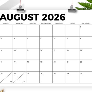 2026 8.5 X 11 Inch Calendar Template | INSTANT DOWNLOAD | Modern Bold ...