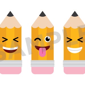 Cute Emoji Pencil Clipart, PNG, SVG, VECTOR, Happy Pencil Clipart ...