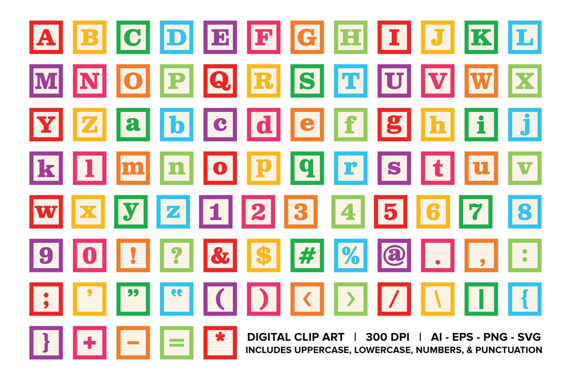 Alphabet Blocks Clip Art Set PNG SVG VECTOR Cute Simple | Etsy