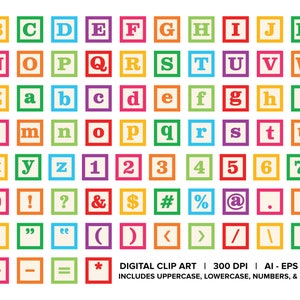 Alphabet Blocks Clip Art Set, PNG, SVG, VECTOR, Preschool Clipart ...