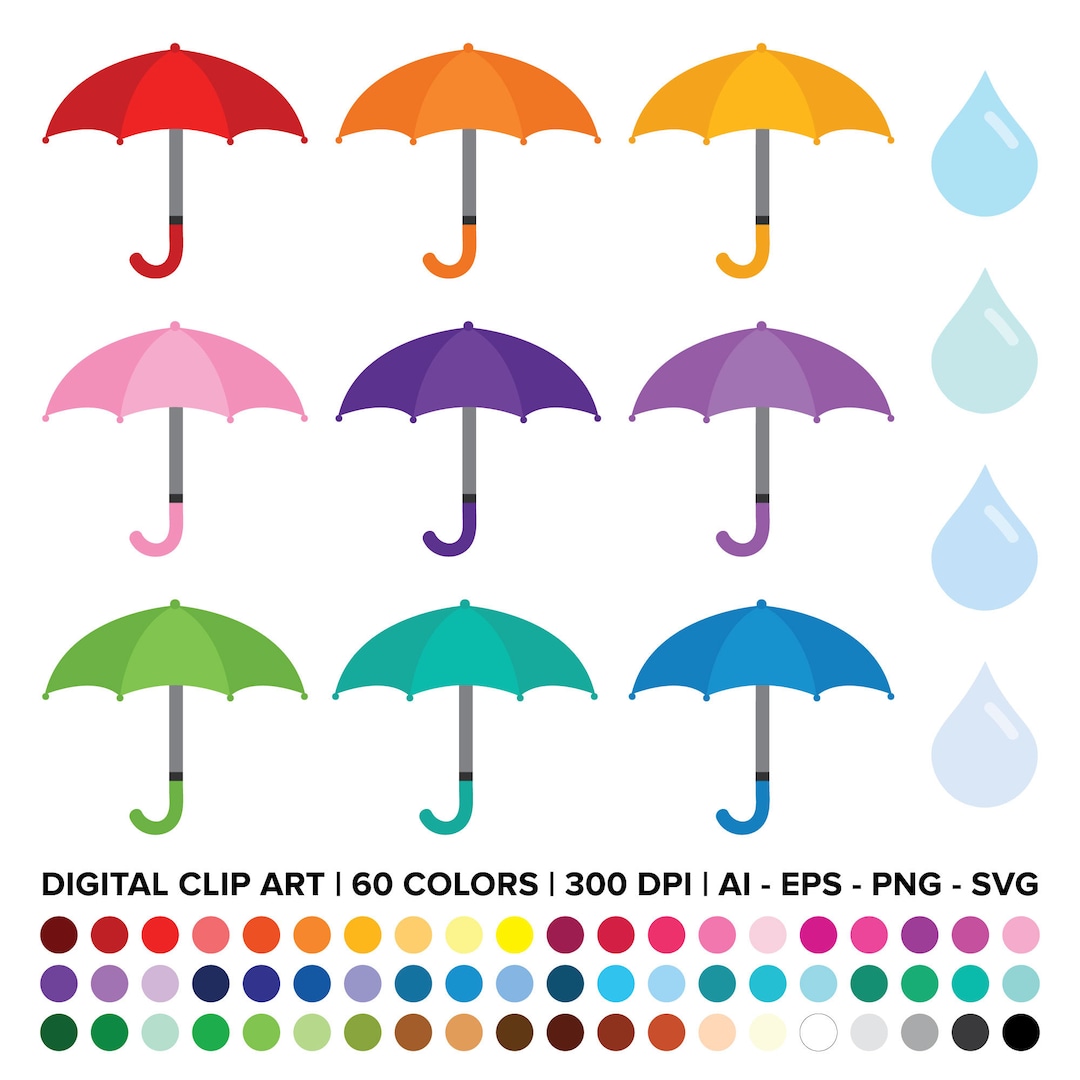 Umbrella Clip Art Set, PNG, SVG, VECTOR, Rainy Day Clip Art, Parasol ...
