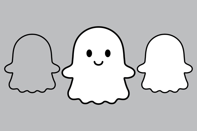 Halloween Cute Ghost Clip Art Set, PNG, SVG, VECTOR, Simple Smiling ...