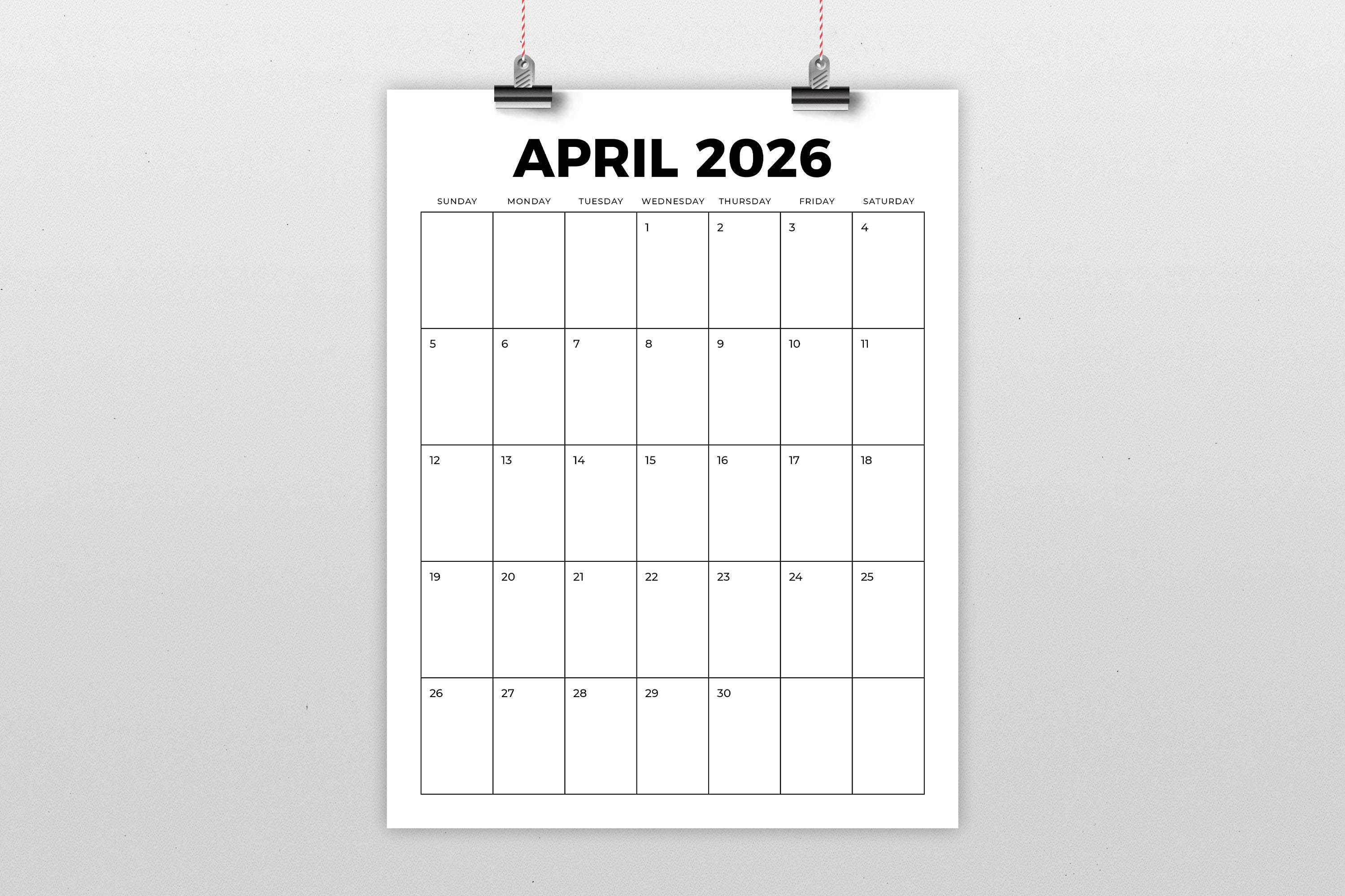 2026 Vertical 8.5 X 11 Inch Calendar Template | INSTANT DOWNLOAD | Bold ...