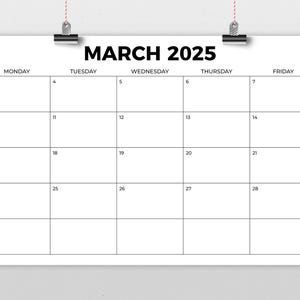 SALE 2025 11 X 17 Inch Bold Monday to Friday Calendar Template ...