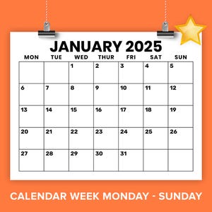 SALE 2025 8.5 X 11 Inch Large Number Mon-sun Calendar Template ...