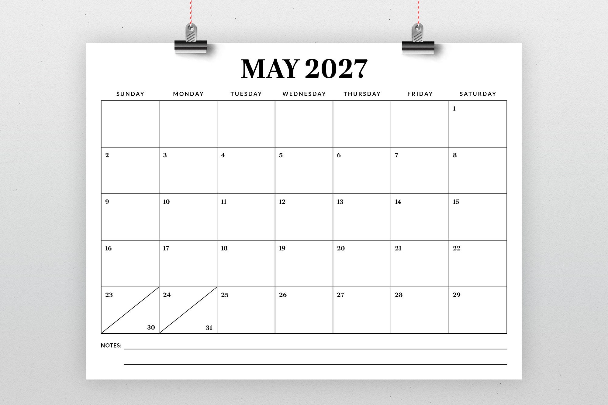 2027 8.5 X 11 Inch Calendar Template | INSTANT DOWNLOAD | Modern ...