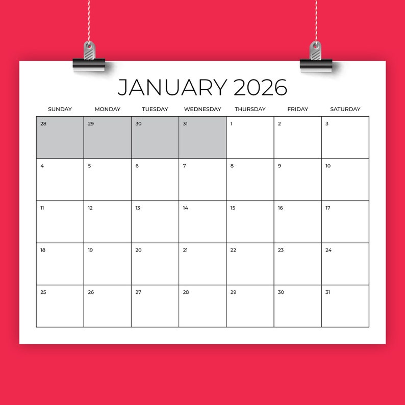SALE 2026 8.5 X 11 Inch Calendar Template | INSTANT DOWNLOAD | Modern ...