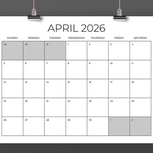 2026 8.5 X 11 Inch Calendar Template | INSTANT DOWNLOAD | Modern Thin ...