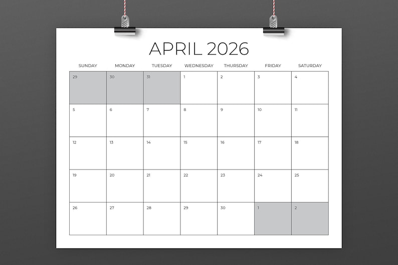 2026 8.5 X 11 Inch Calendar Template INSTANT DOWNLOAD - Etsy