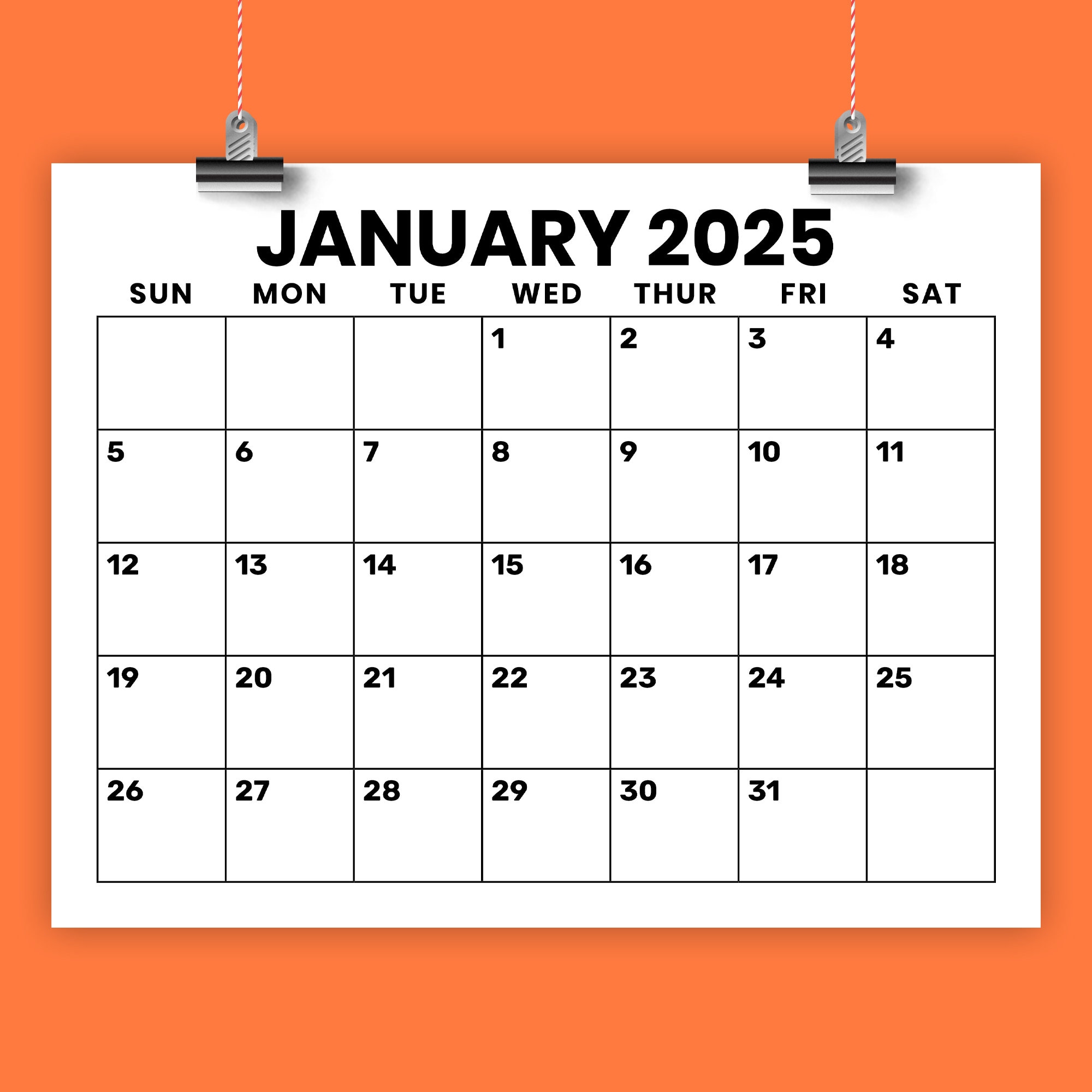 SALE 2025 8.5 X 11 Inch Large Number Calendar Template | INSTANT ...