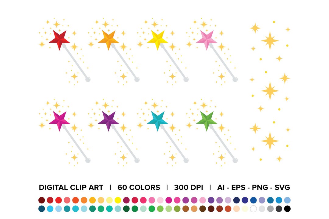 Magic Star Fairy Wand Clip Art Set, PNG, SVG, VECTOR, Glitter Clipart ...