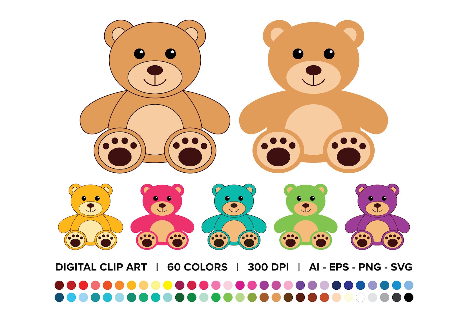 Teddy Bear Clip Art Set, PNG, SVG, VECTOR, Kid's Toy Clipart, Child's ...