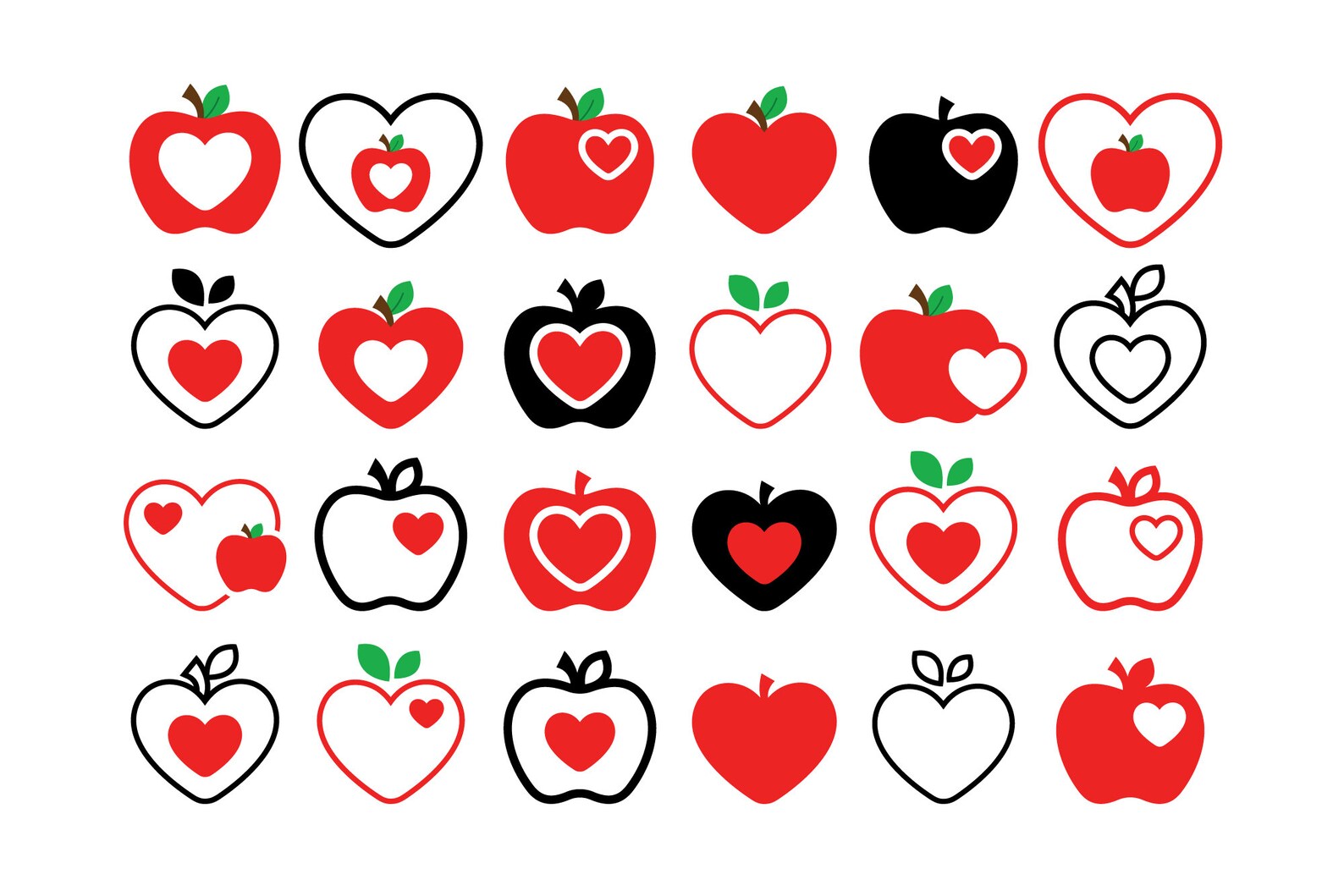 Apples & Hearts Clipart Set PNG SVG VECTOR Apple Svg Apply - Etsy