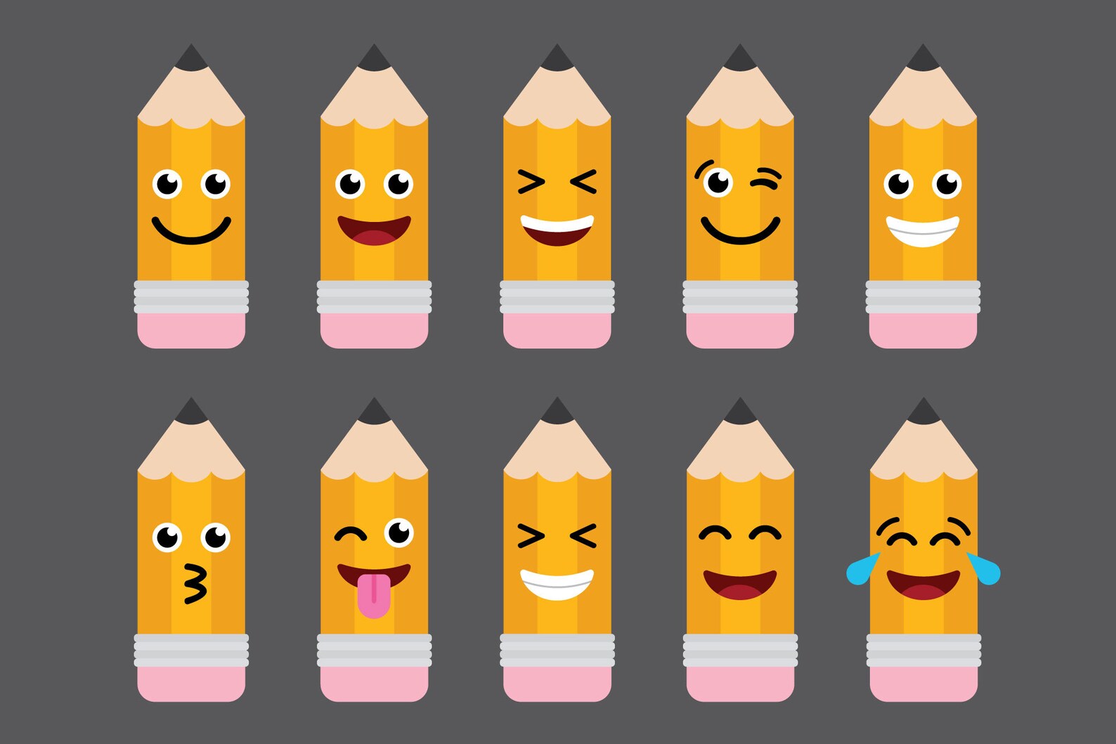 Cute Emoji Pencil Clipart PNG SVG VECTOR Happy Pencil - Etsy