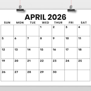 2026 8.5 X 11 Inch Large Number Calendar Template | INSTANT DOWNLOAD ...