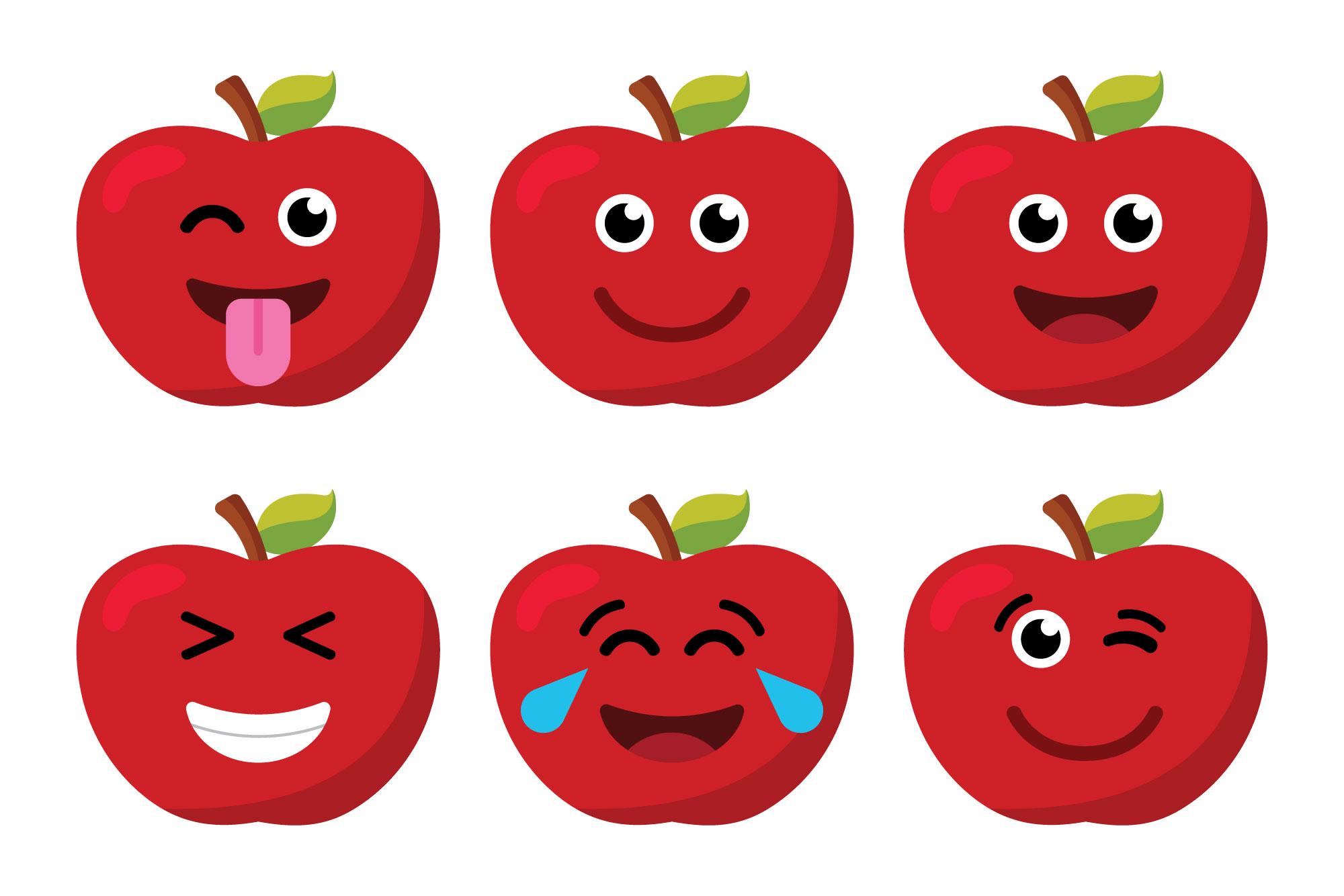 Happy Emoji Apples Clip Art Set, PNG, SVG, VECTOR, Happy Apple Clipart ...