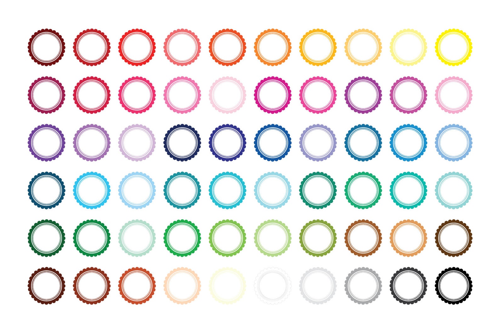 Scallop Outer Frame Clip Art Set, PNG, SVG, VECTOR, Round Border ...