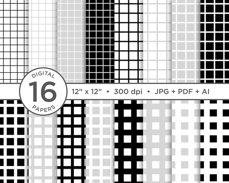 Black & White Seamless Grid Digital Paper JPG PDF VECTOR - Etsy