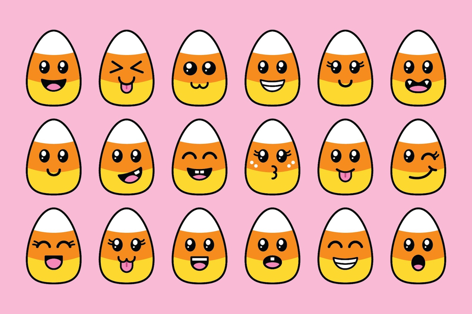 Cute Halloween Candy Corn Clip Art Set, PNG, SVG, VECTOR, Kawaii ...