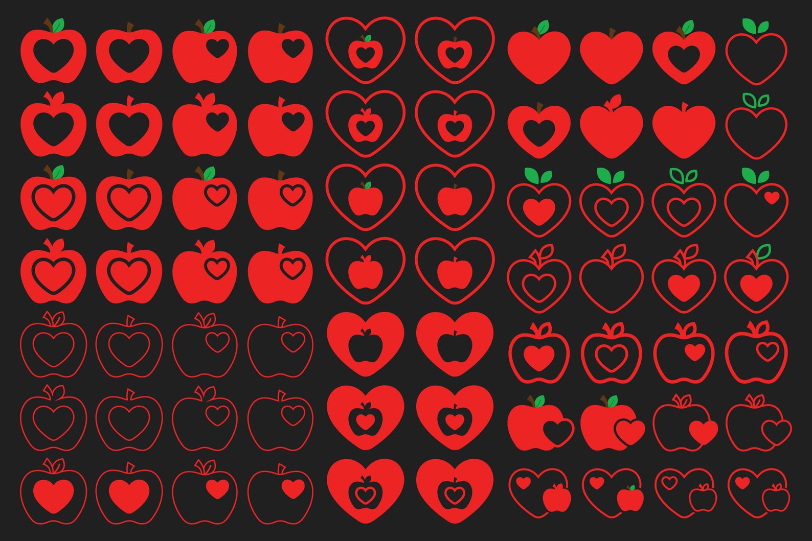 Apples & Hearts Clipart Set PNG SVG VECTOR Apple Svg Apply | Etsy