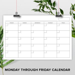 11x17 Inch MONDAY to FRIDAY Blank Calendar, 11" X 17" Printable ...