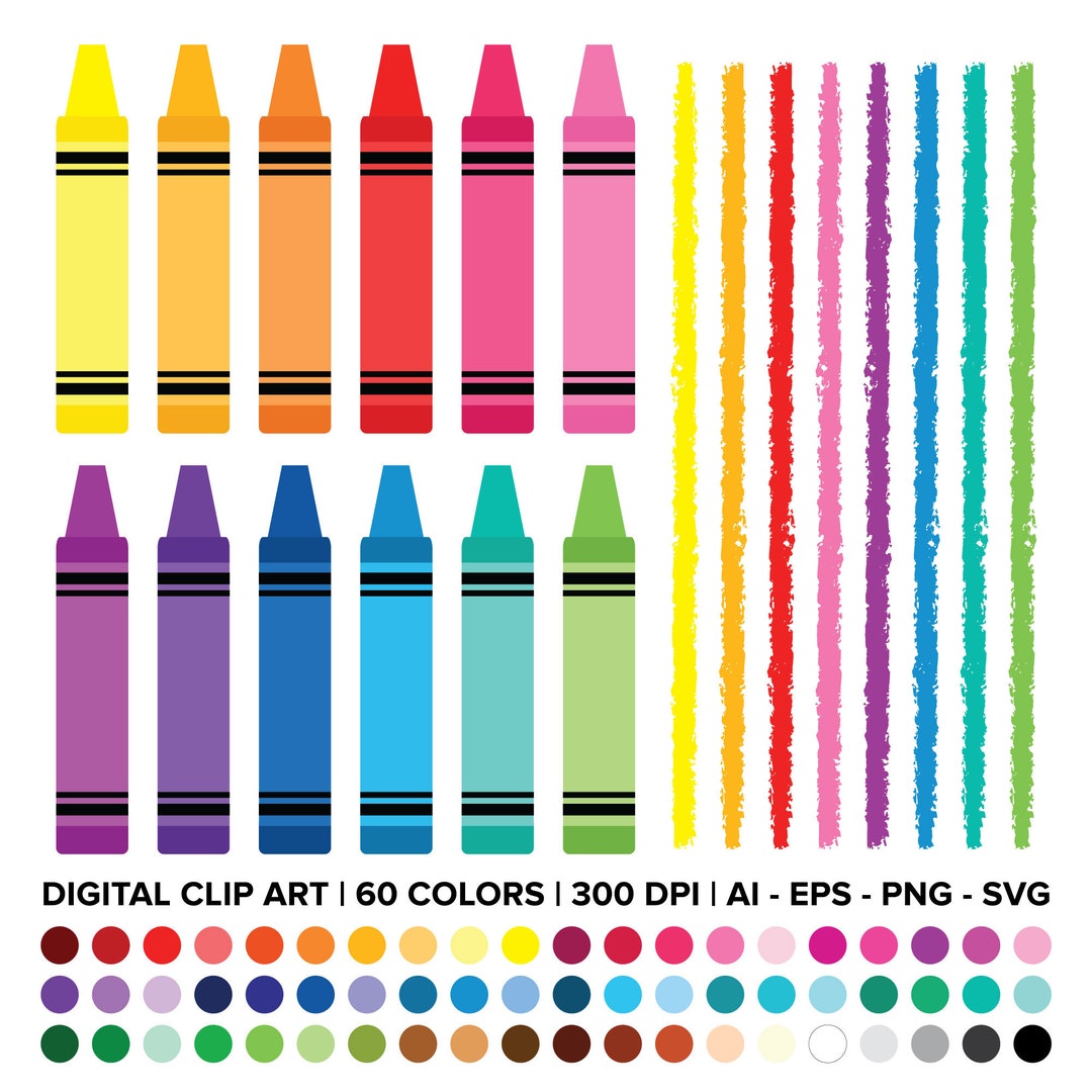 Crayon Clip Art Set, PNG, SVG, VECTOR, Back to School, Craft Supply ...