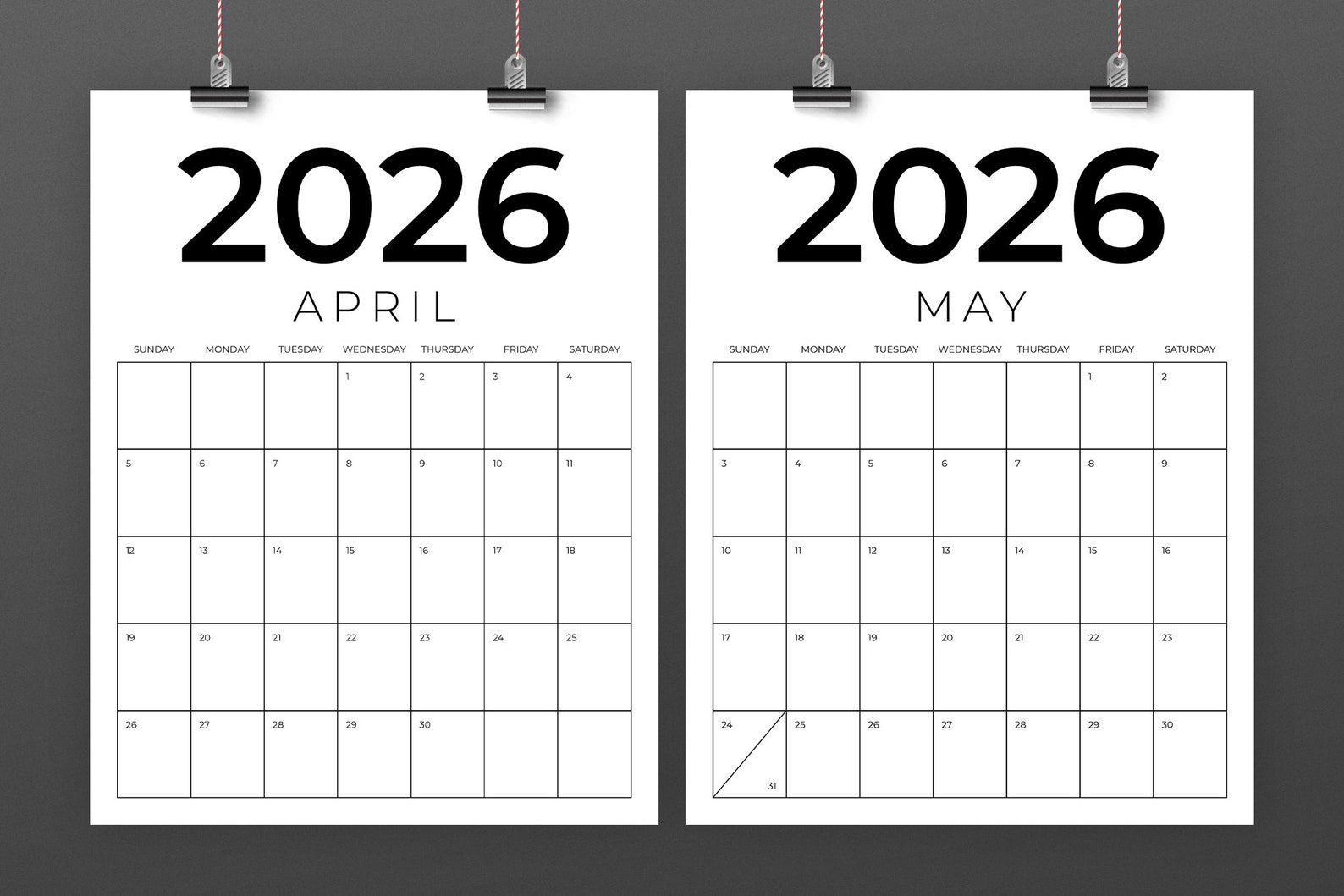 2026 Vertical 8.5 X 11 Inch Calendar Template | INSTANT DOWNLOAD ...