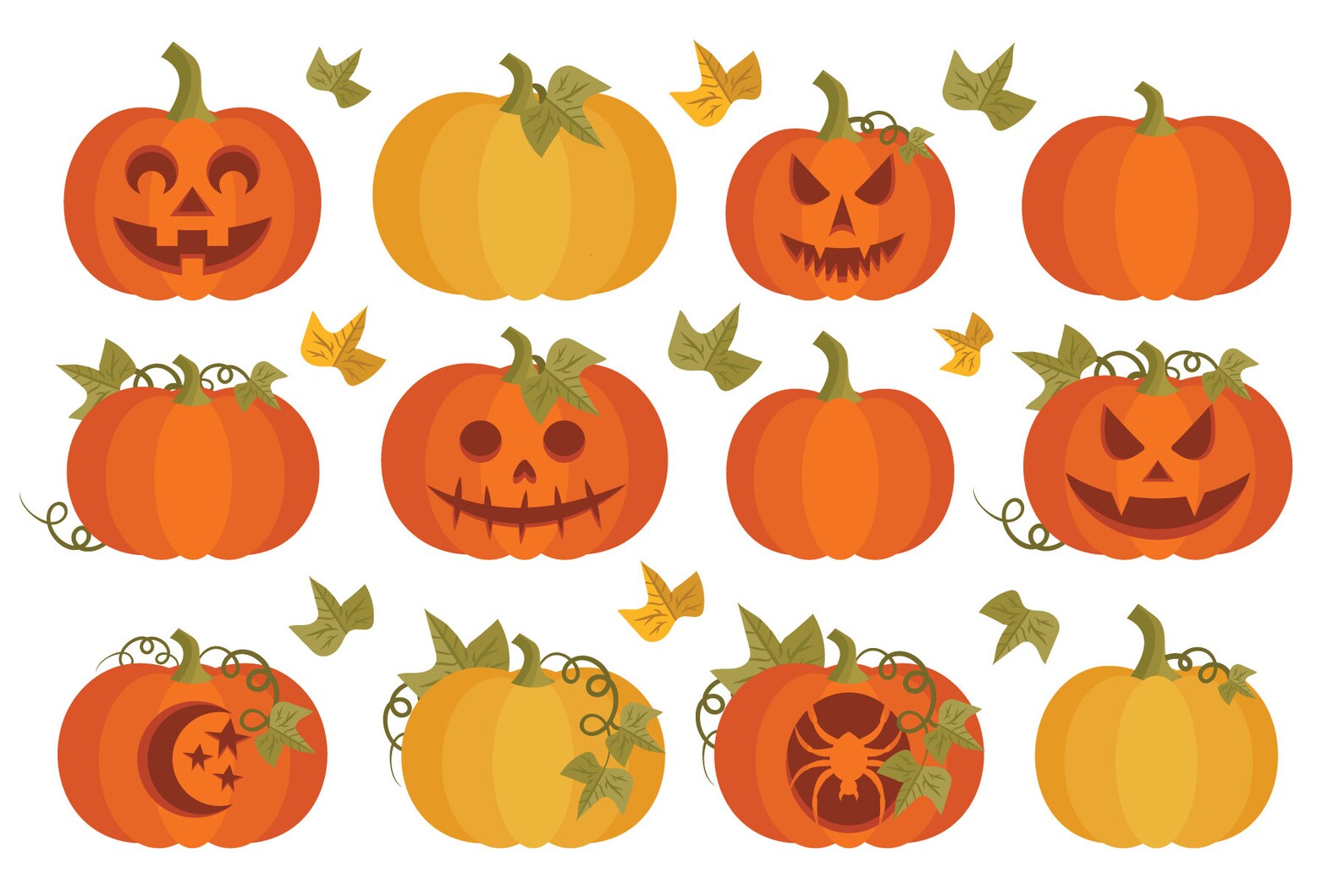 Fall Pumpkins Clip Art Set PNG SVG VECTOR Carved Halloween | Etsy