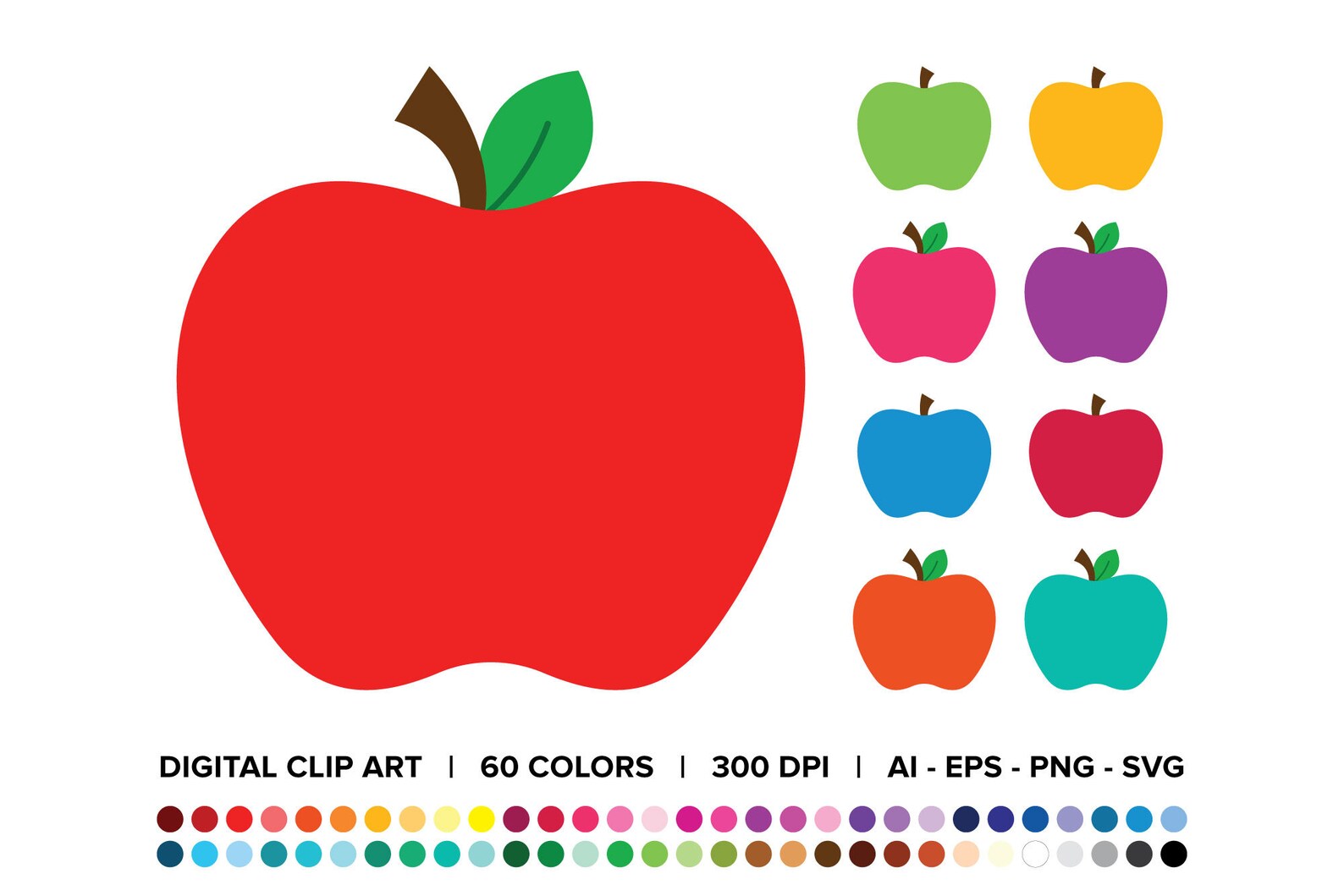 Apple Clip Art Set PNG SVG VECTOR Back to School Food Fruit - Etsy