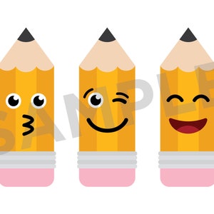 Cute Emoji Pencil Clipart, PNG, SVG, VECTOR, Happy Pencil Clipart ...