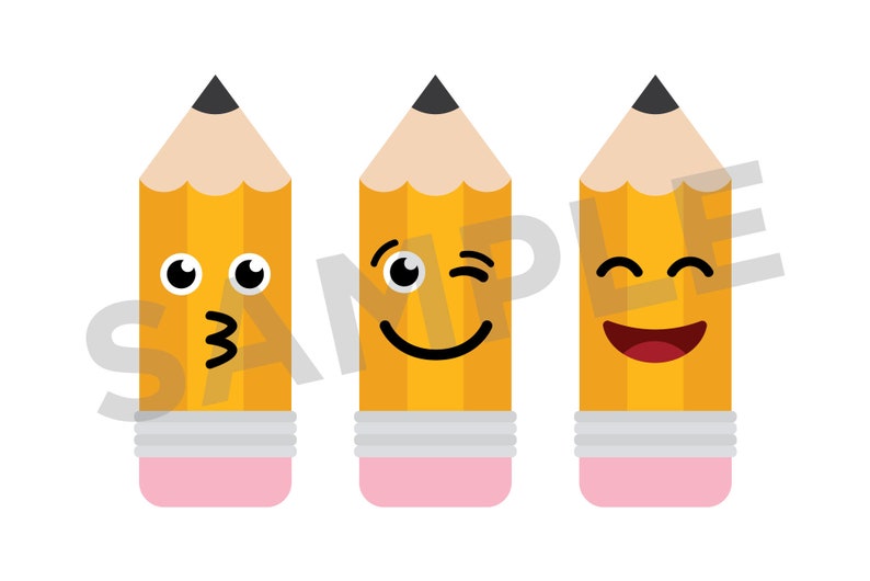 Cute Emoji Pencil Clipart, PNG, SVG, VECTOR, Happy Pencil Clipart ...