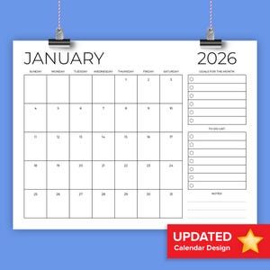 SALE 2026 8.5 X 11 Inch Calendar Monthly Planner | INSTANT DOWNLOAD ...