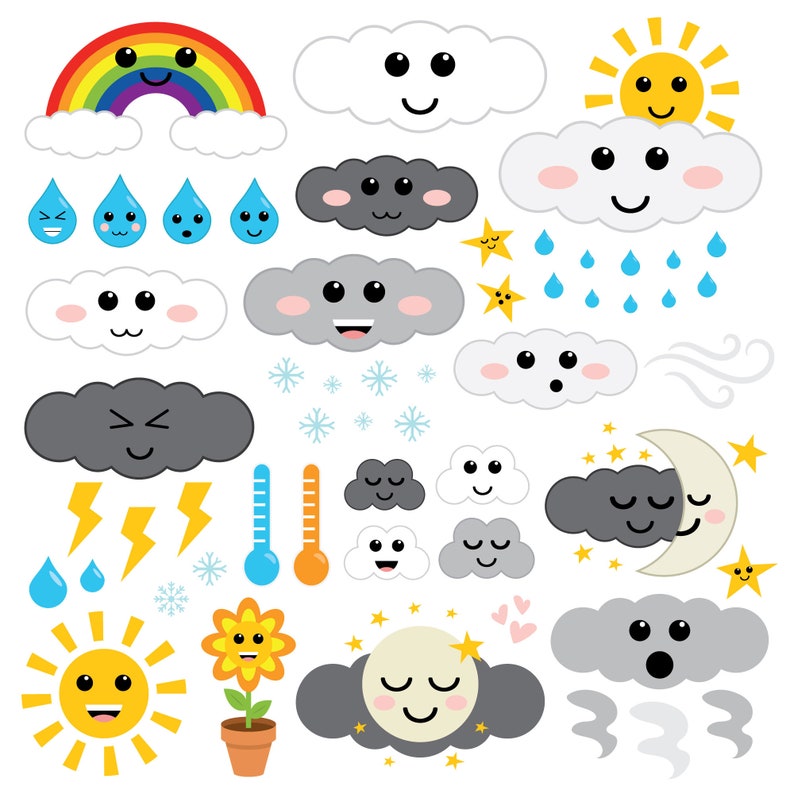 Cute Weather Clip Art, PNG, SVG, Vector, Back to School, Educational ...