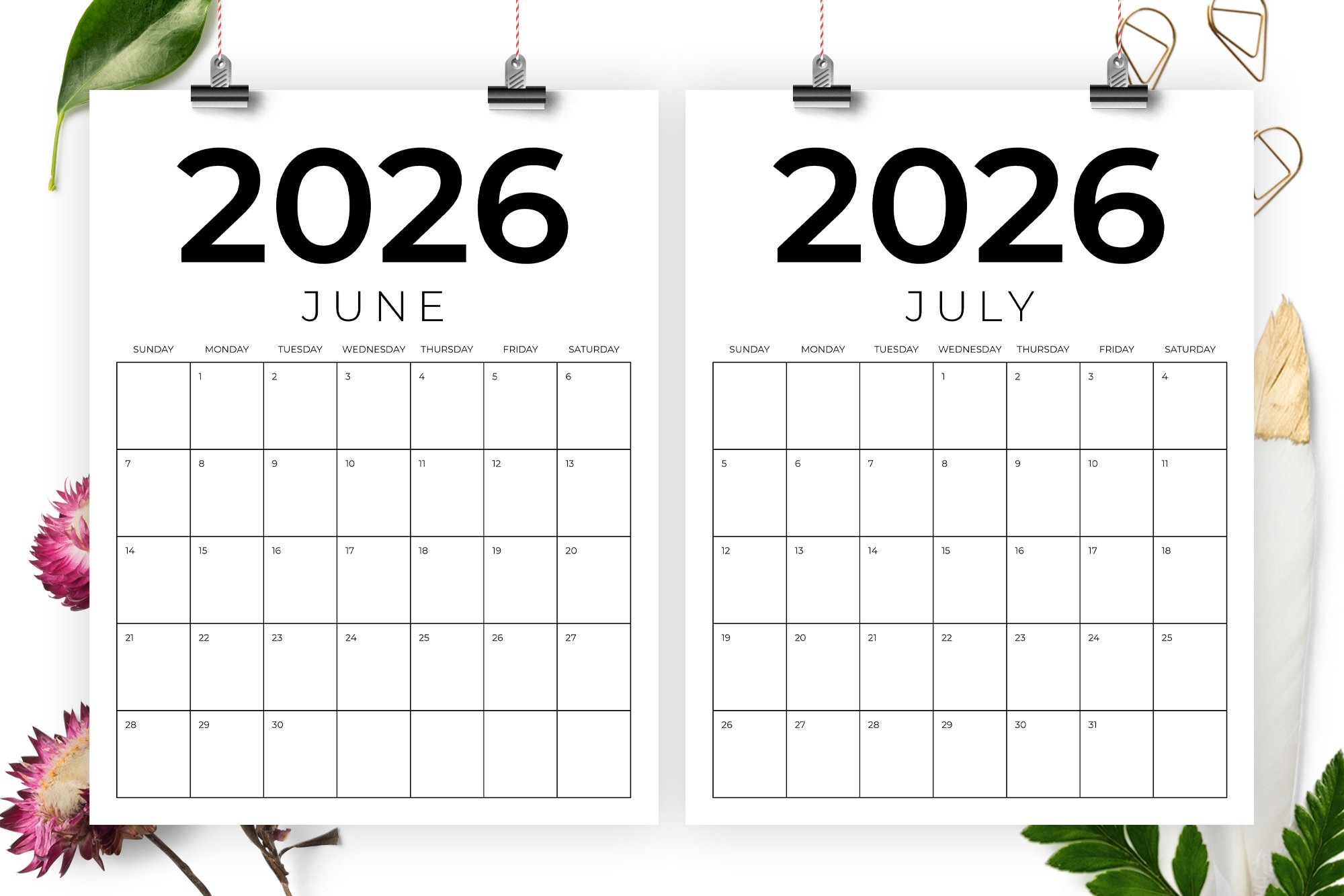 SALE 2026 Vertical 8.5 X 11 Inch Calendar Template | INSTANT DOWNLOAD ...