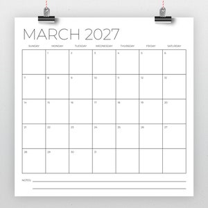2027 Square 12x12 Calendar | INSTANT DOWNLOAD | Large Monthly Printable ...