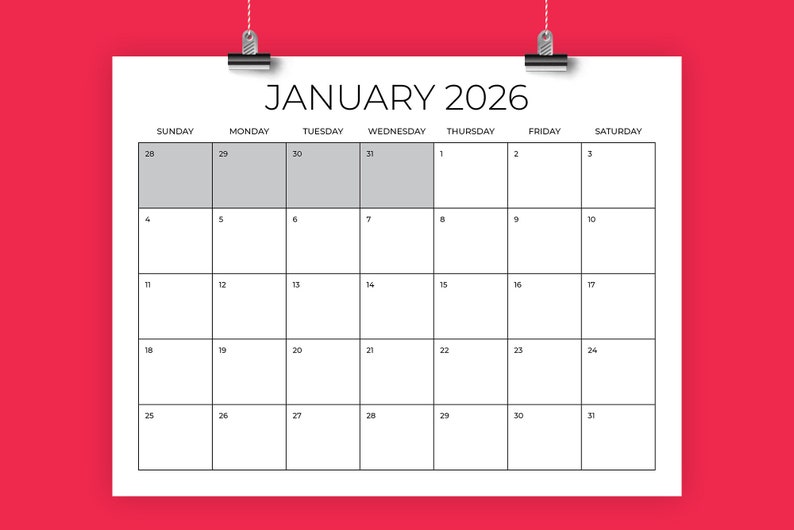 2026 8.5 X 11 Inch Calendar Template INSTANT DOWNLOAD - Etsy