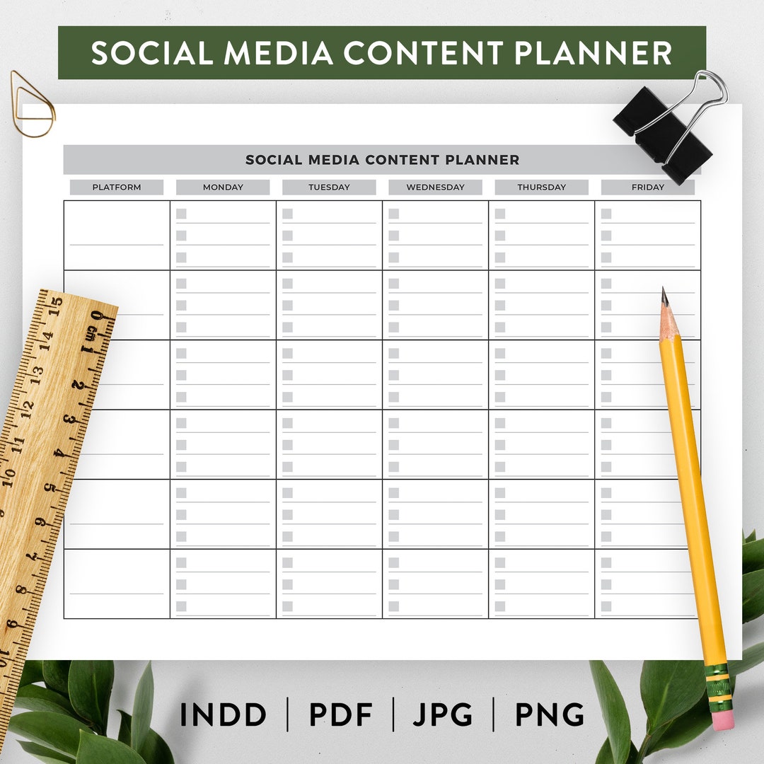 Social Media Content Planner, 8.5 X 11 Inch Blank Weekly Calendar ...